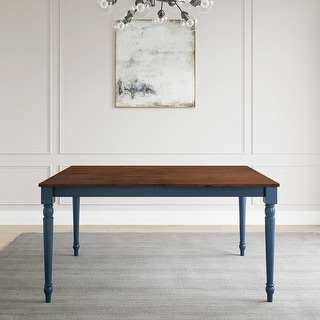 Medium Brown and Navy Blue Wood Dining Table for Kitchen Dining Room ...