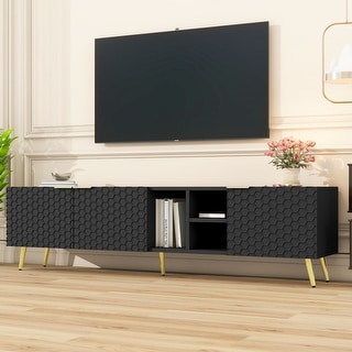 Modern Geometric TV Stand with Storage Cabinets and Open Stroage, Multi ...