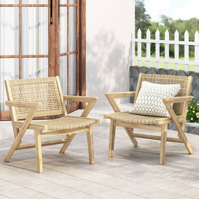 Kiara Wicker and Acacia Wood Outdoor Club Chairs by Christopher Knight ...