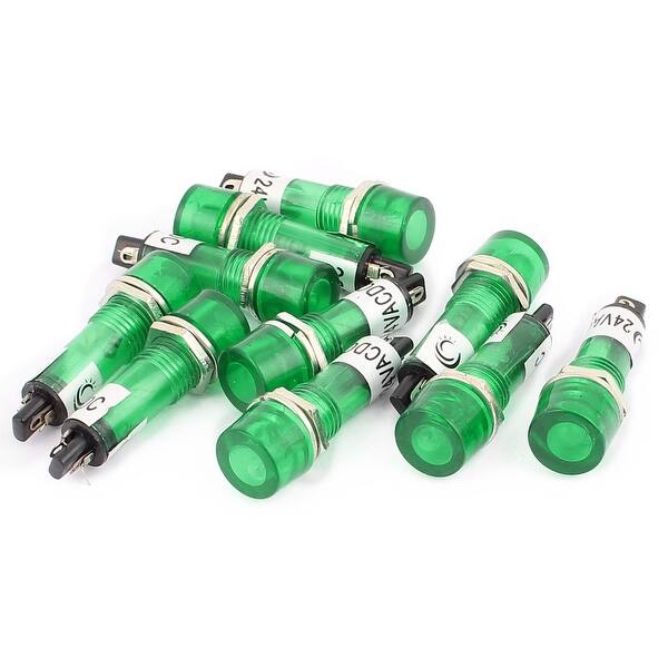 10Pcs AC/DC 24V 2 Terminals Green Light Signal Threaded Indicator Lamp ...