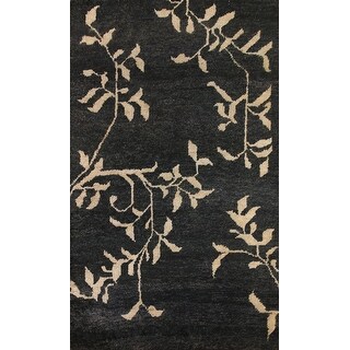 Black Floral Abstract Area Rug Hand-knotted Jute Carpet - 6'3" x 9'10 ...