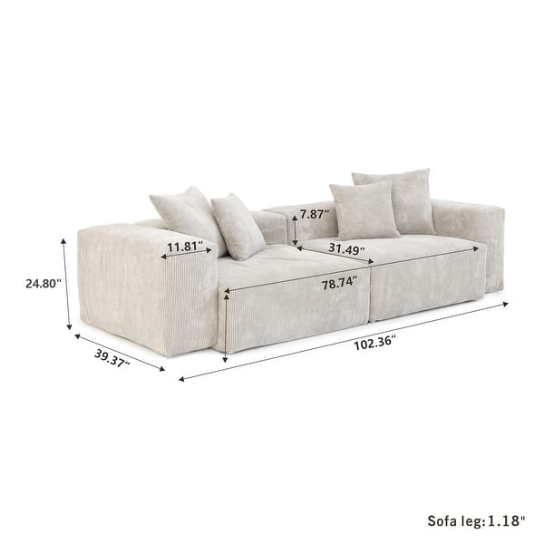 102" Oversized Corduroy Sectional Sofa Modern Wide Couch - Bed Bath ...