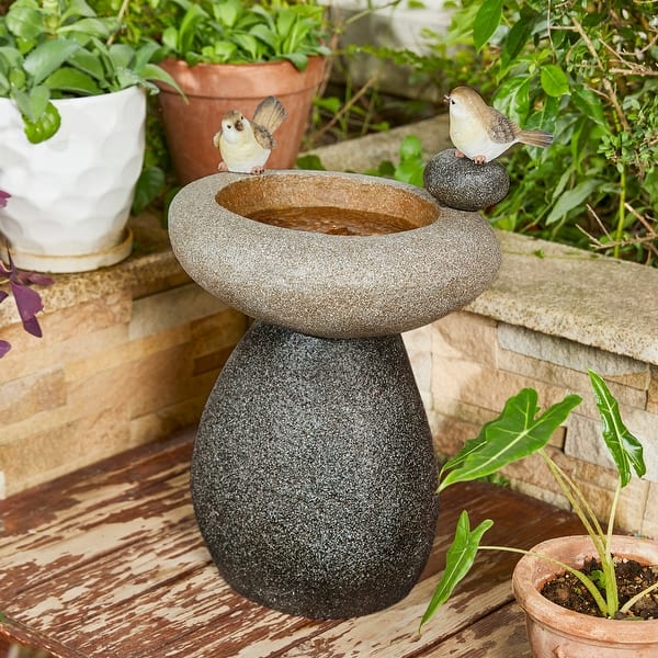 Glitzhome 21"H Zen-Style Faux Stone Birdbath Outdoor Fountain with ...