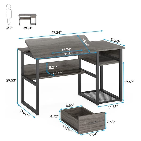 Drafting Table with Storage Drawer, Drawing Computer Desk Craft Table ...