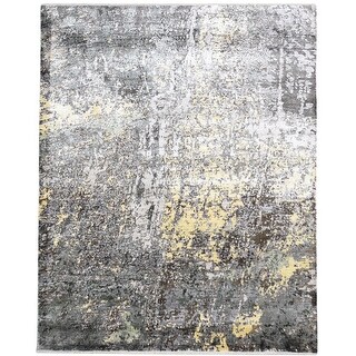 One of a Kind Hand-Knotted Modern 8' x 10' Abstract Silk Grey Rug - 8 ...