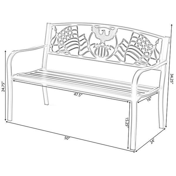 Steel Outdoor Patio Garden Park Seating Bench with Cast Iron "Patriotic ...