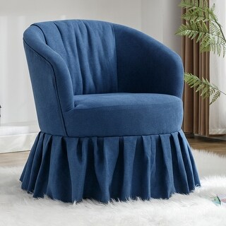 Swivel Barrel Chair with Pleated Skirt, Comfy Round Armchair, Linen ...