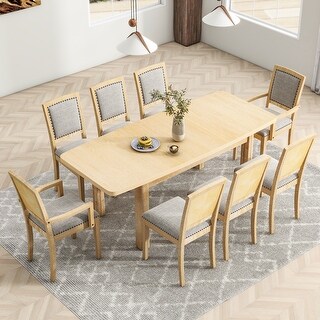 9-Piece Extendable 84" Dining Table Set with 24" Leaf,8 Chairs - Bed ...