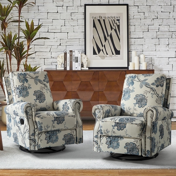 Roderich Farmhouse Floral Print Swivel Rocker Recliner with Rolled Arms Set of 2 by HULALA HOME On Sale Bed Bath Beyond 39177947