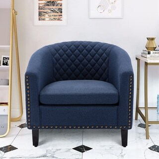 Linen Upholstered Accent Chair with Padded Seat, Nailheads and Solid ...