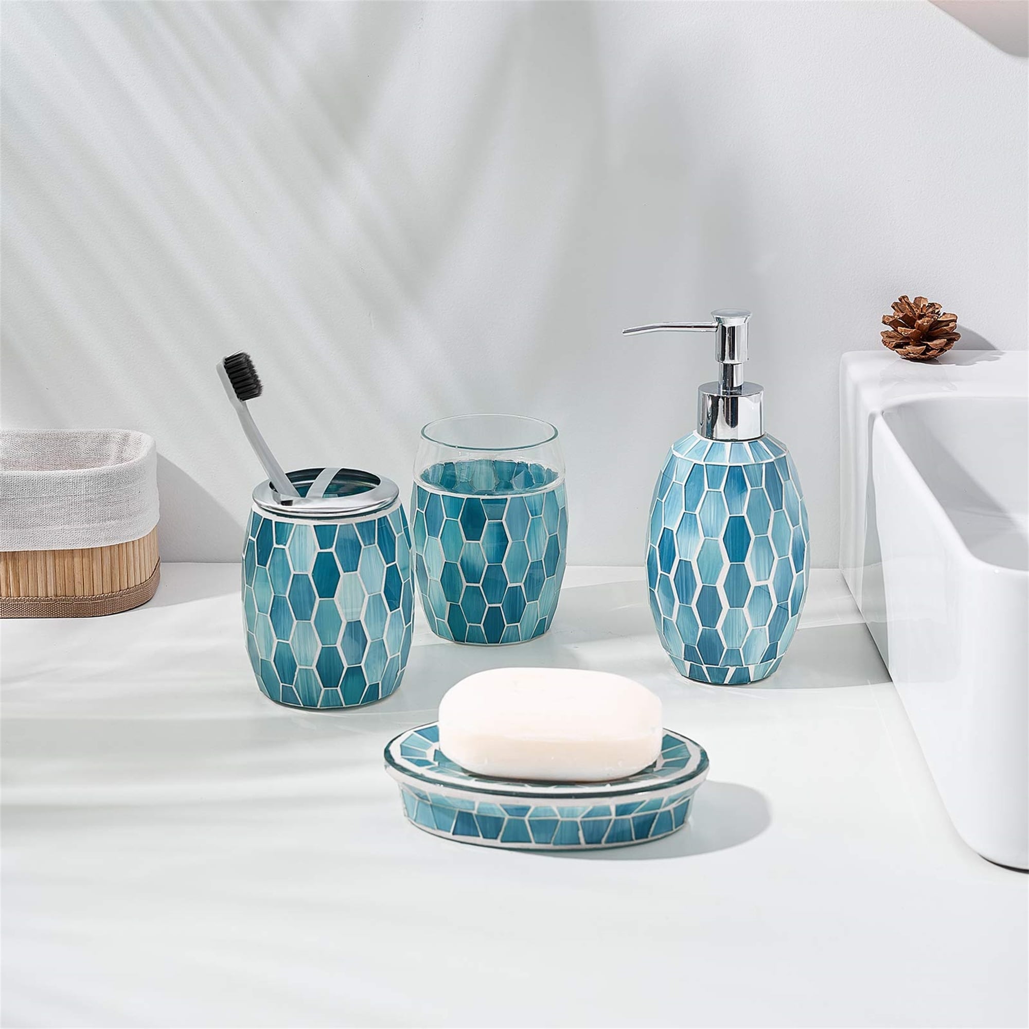 Blue Mosaic Bathroom Accessories – Rispa