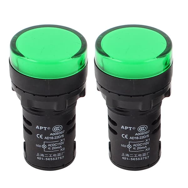 2Pcs AC 110V 20mA 21mm Panel Cutout Green LED Indicator Pilot Signal ...