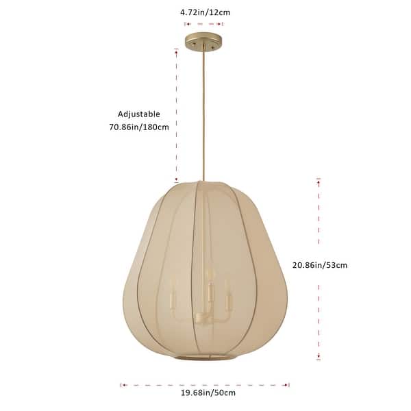 Beige 3-Light Elastic Fabric Shade Pendant Lighting Fixture for Boho ...