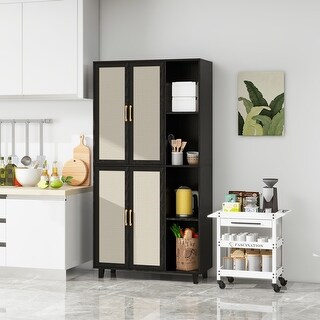 Versatile 4-Door Cabinet with Open Side Design, Adjustable Shelves, and ...