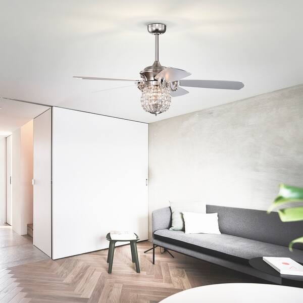 Kyree 52 Inch Satin Nickle Finish Modern-Glam Style Crytal Ceiling Fan ...