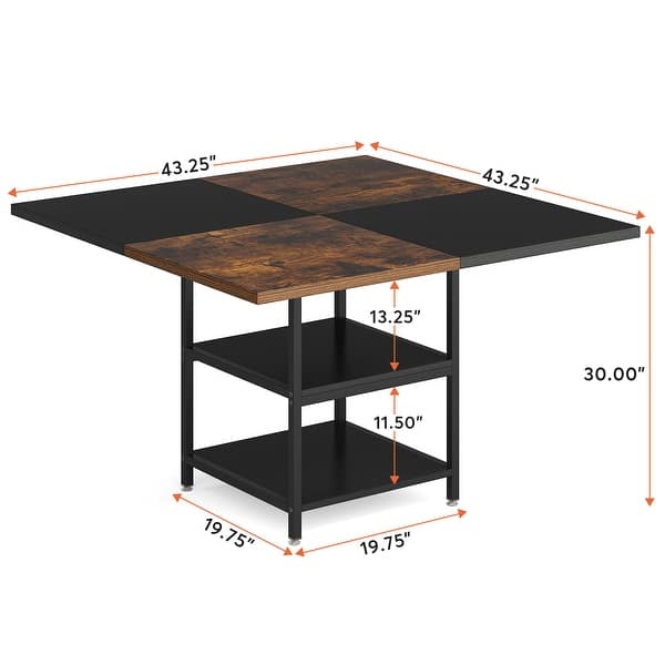 Kitchen Table Dining Table for 4 with Storage Shelf Metal Legs Wood ...