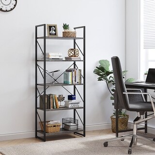 5 Tiers Rustic Wood Bookcase Ladder Rack Shelf Unit Grey - 52 x 63 ...