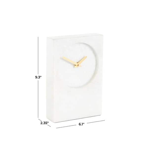 White Marble Minimalistic Rectangular Clock with Recessed Numberless ...