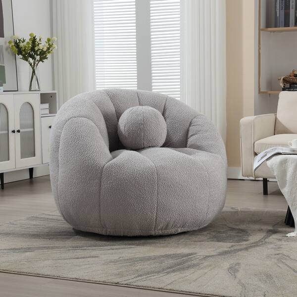 HOMEFUN Boucle Upholstered Round Lazy Cozy Bean Bag Chair With a ball ...