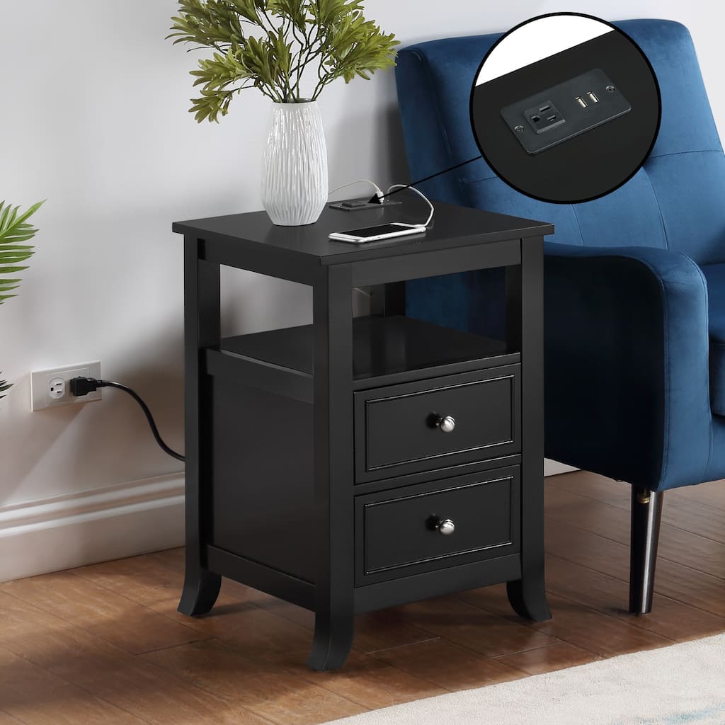 Convenience Concepts Melbourne 2 Drawer End Table with Charging Station ...