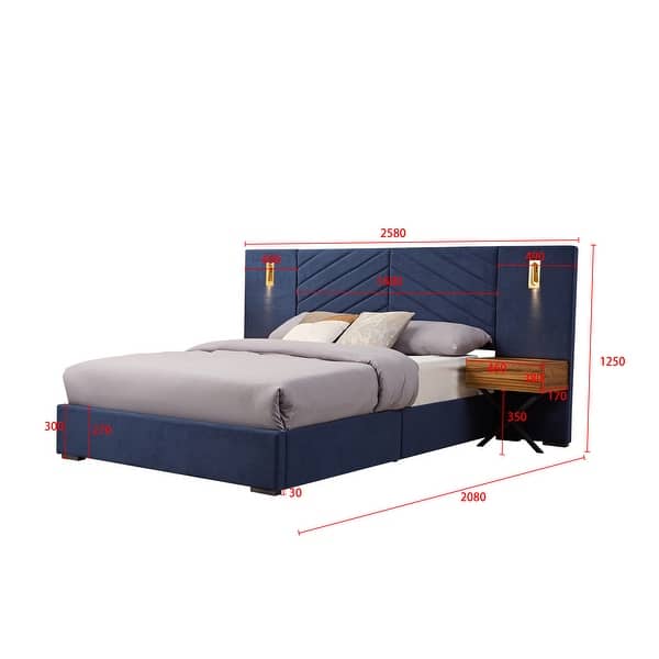 Royal Blue Velvet Bed Frame - Upholstered Vertical Tufted Wingback ...