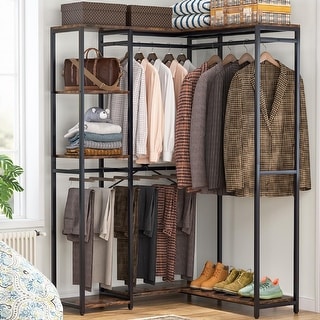 L-Shaped Clothes Rack, Garment Rack with Shelves and Hanging Rods ...