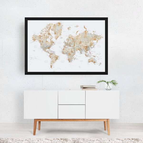 Gray and brown detailed paint world map Maps Art Print/Poster - Bed ...