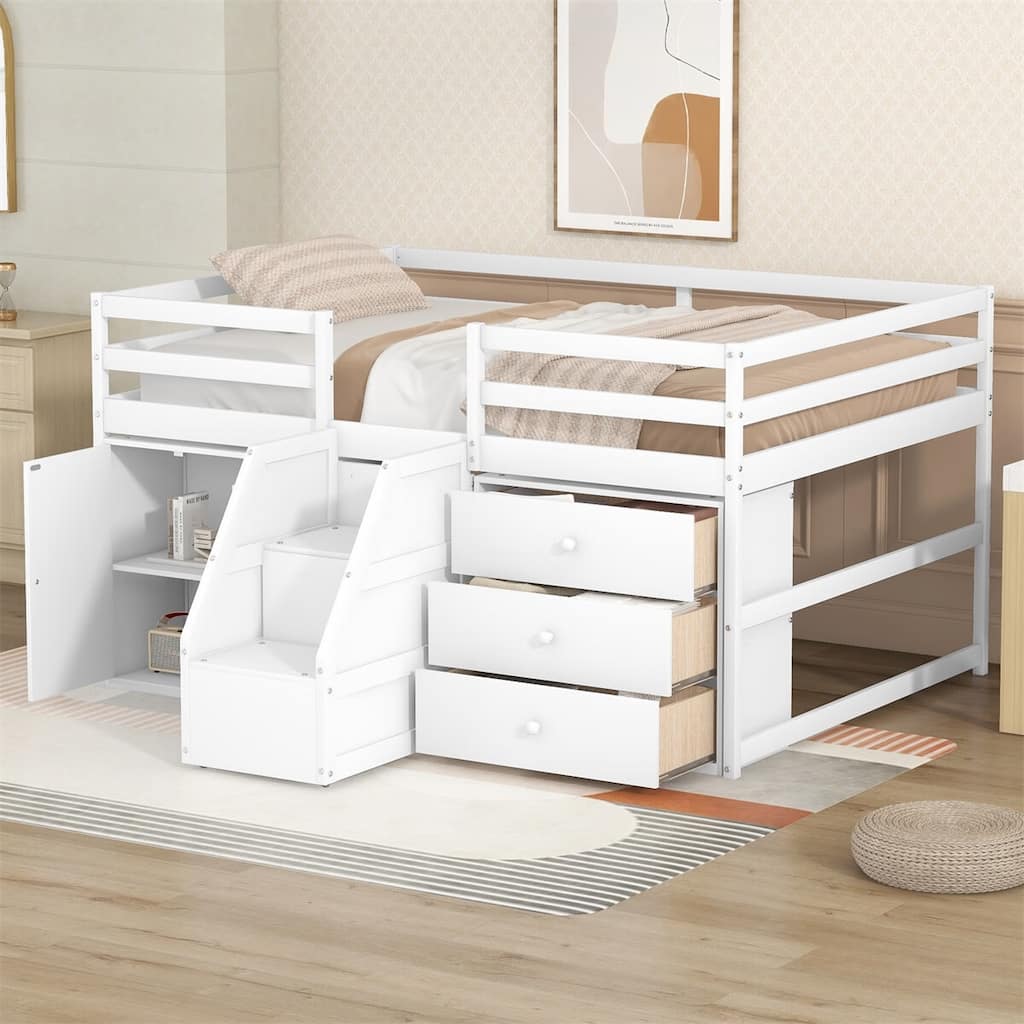 Merax Full Functional Loft Bed with Storage, Hanging Clothes at the ...