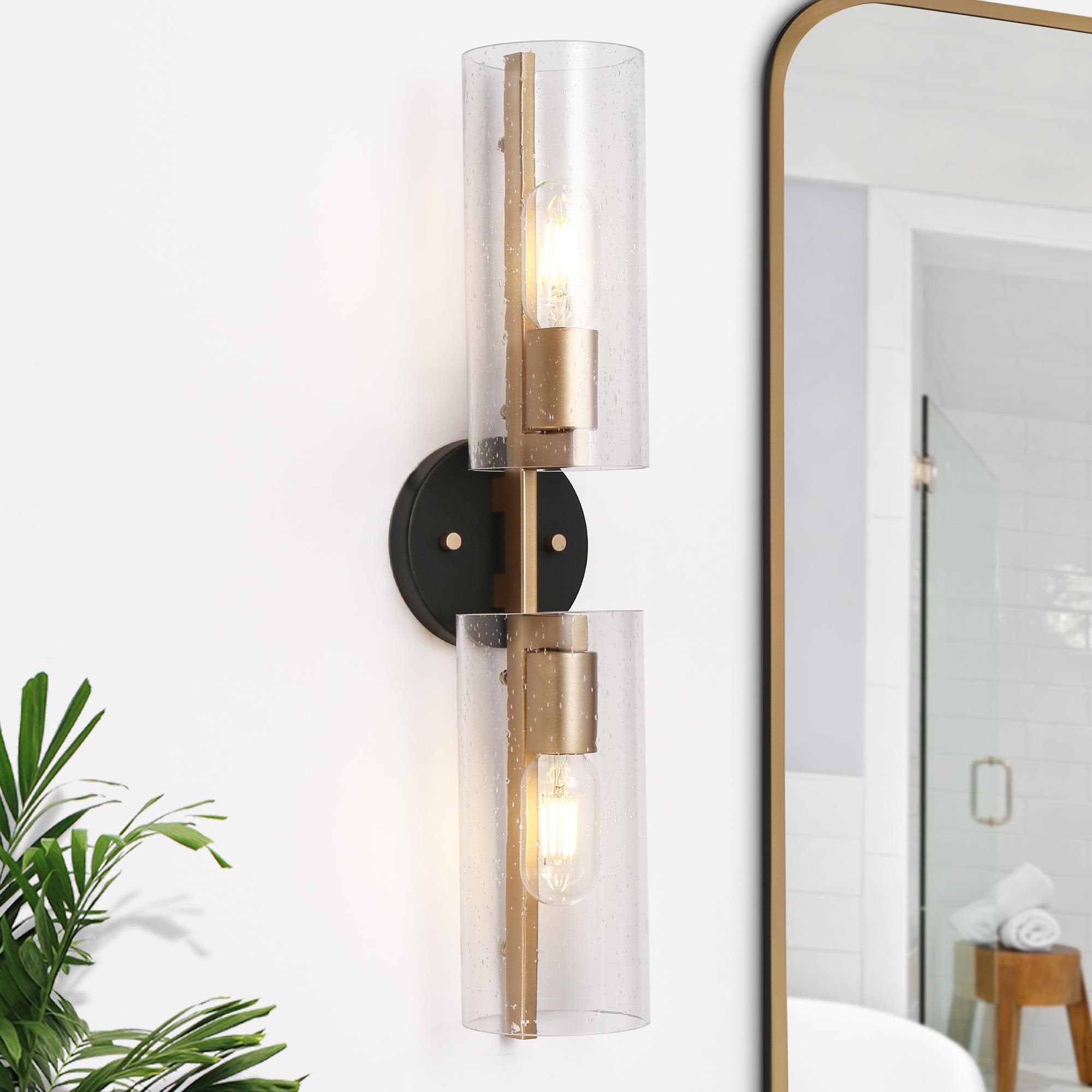 Cionar Modern Gold Cylinder Large Armed Bedroom Wall Sconce with Smoked ...