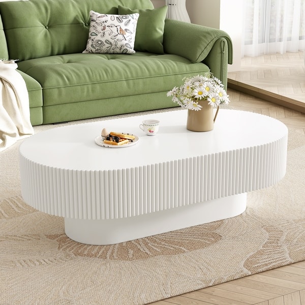 white rounded rectangle coffee table
