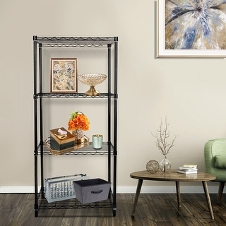 4 Tier Black Wire Shelving Unit, Heavy-Duty Standing Storage Metal ...