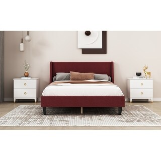 Red Full Size Upholstered Bed with Linen Fabric Headboard - Bed Bath ...