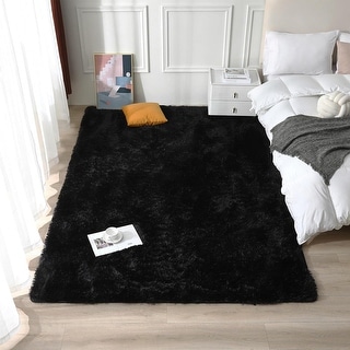 Black Shag Area Rug 8x10ft Non Skid Fluffy Rug for Living Room - 90" x ...