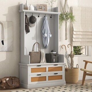 Vintage Style Hall Tree with 5 Hooks and 2 Large Drawers, Particle ...