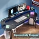 Gaming Desk with Monitor Shelf, 75 inch PC Computer Desk with LED Strip ...