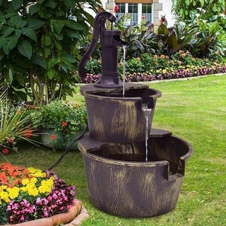 Outdoor 2-Tier Rustic Barrel Water Fountain with Submersible Pump - 18 ...