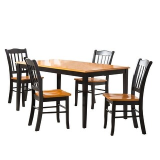 5 Piece Transitional Two Tone Dining Set, Oak and Black - Bed Bath ...
