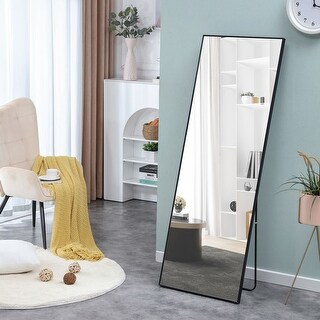 60" x 17" Black Full-length Mirror With Metal Frame Dressing Wall Mount ...