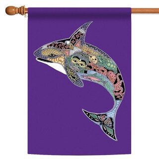 Purple and Green Animal Spirits Orca Outdoor House Flag 28" x 40" - Bed ...