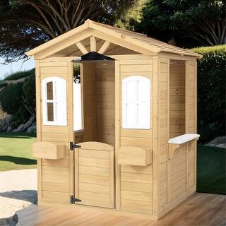 Wooden Playhouse for Kids Outdoor with Working Door, Windows, Mailbox ...