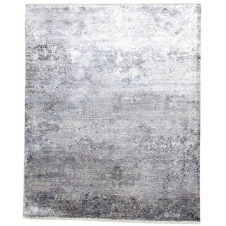 One of a Kind Hand-Knotted Modern 8' x 10' Abstract Wool Grey Rug - 8 ...