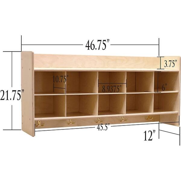 Contender Cubby Storage Organizer 10 Cubbies With Hooks and Shelf ...
