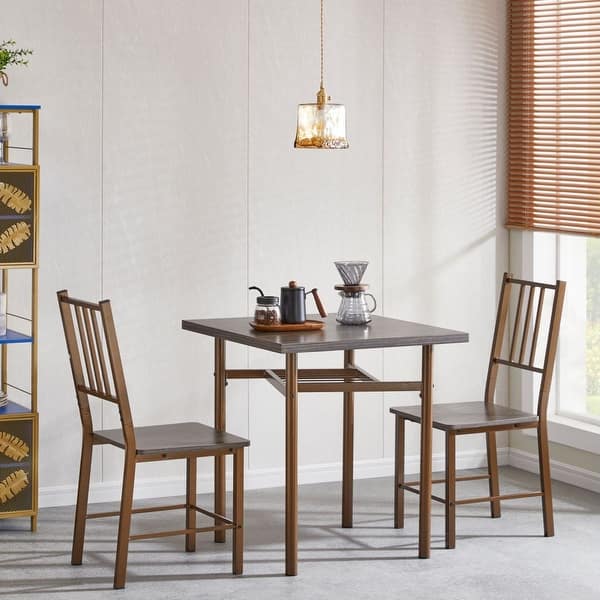 Dining Set for 2 Squre wooden Dining Table with 4 Legs and 2 Metal Chair - Bed Bath & Beyond ...