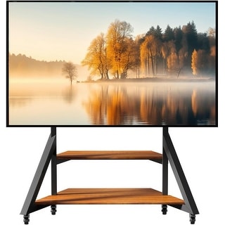 Rolling TV Stand for 65-100" TVs, Adjustable Height, Large Wood Shelf ...