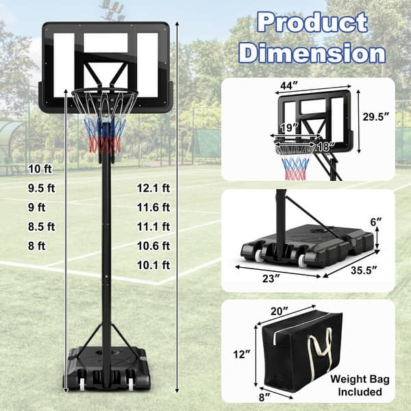Portable Basketball Hoop with 4.6 to 10 Feet 10-Level Height Adjustable ...