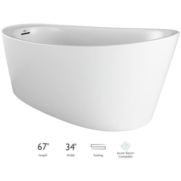 Jacuzzi BAF6734BUXXXX Bria 67" Free Standing Acrylic Soaking Tub with ...