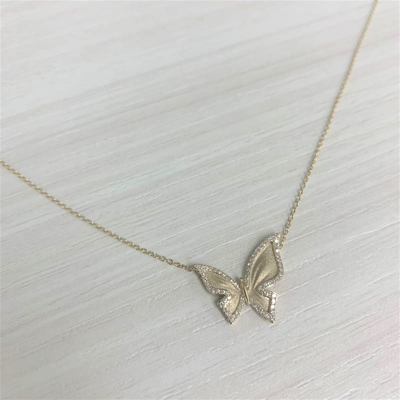 Joelle Collection Diamond Butterfly Necklace 1/6 CTTW 14K Yellow Gold ...