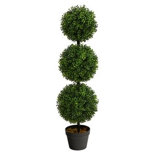 3' Boxwood Triple Ball Artificial Topiary Tree with Black Planter - Bed ...