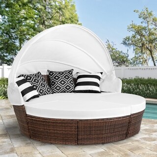 Outdoor Patio 5-pc Wicker Daybed Sectional Sofa Set with Retractable ...