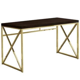 Espresso Wood Writing Desk with Gold Metal Sled Base and Matte Finish ...